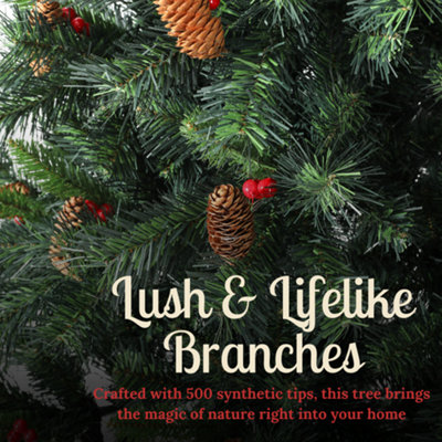 EVRE Artificial Christmas Tree Pine Cone & Berries 5FT 150cm 500 Tips ...