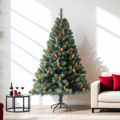 EVRE Artificial Christmas Tree With Pine Cones & Berries 6ft with PVC ...