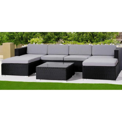 EVRE Black Rattan Outdoor Garden Furniture Nevada Set 6 Seater Sofa ...