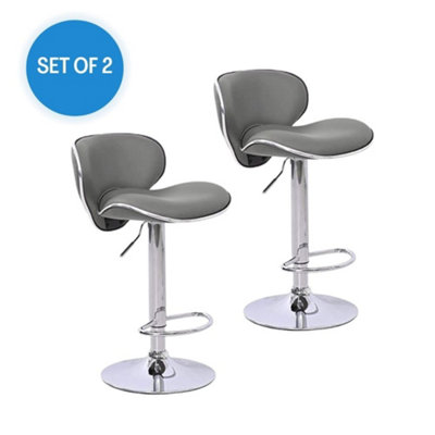 Evre Grey Bar Stool Faux Leather Adjustable Height With Swivel Seat For ...