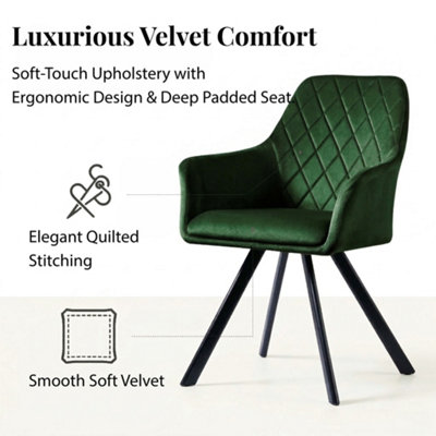 Evre Hailey Dark Green Velvet Dining Chairs Set of 2 Upholstered Chairs ...