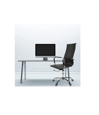 EVRE HIGH BACK BOARDROOM BLACK FAUX LEATHER DESK CHAIR WITH CHROME FINISH