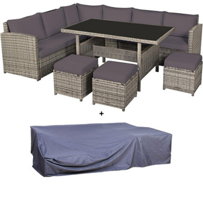 EVRE Mauritius 8 Seater Garden Rattan Furniture Corner Dining Set Table ...
