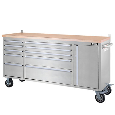 Excel 10 Drawer Stainless Steel Roller Tool Cabinet with Workbench ...