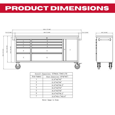 Excel 10 Drawer Stainless Steel Roller Tool Cabinet with Workbench ...