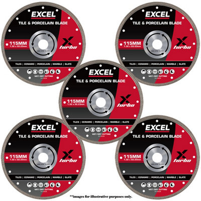 Excel 115mm Diamond Cutting Blade Pack of 5 Wet & Dry Use for Ceramic ...