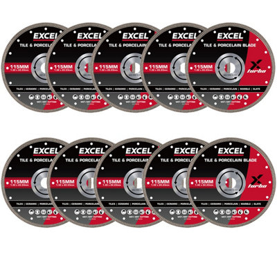 Excel 115mm Diamond Cutting Blades Pack of 10 Wet & Dry Use for Ceramic ...