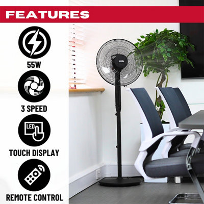 Excel 16" Height Adjustable Pedestal Fan Digital Touch Panel with ...