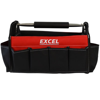 Excel 16" Tote Bag Black & Red with 15 Pockets | DIY at B&Q