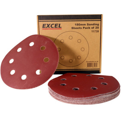Excel 180mm Sanding Sheets Pack of 20 for Random Orbital Sanders