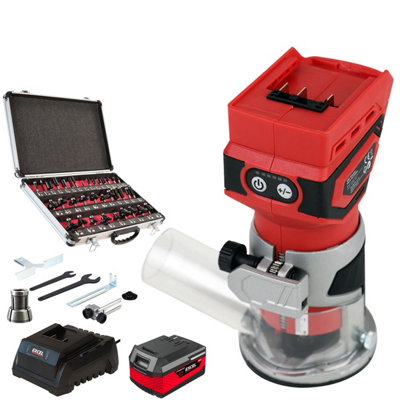 Excel 18V 1/4" Router Trimmer with 1 x 4.0Ah Battery Fast Charger & 35 ...