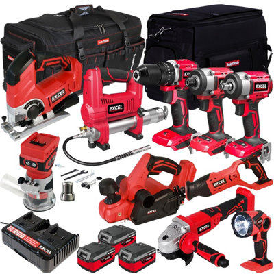 Excel 18V 10 Piece Power Tool Kit with 4 x 5.0Ah Batteries & Charger ...