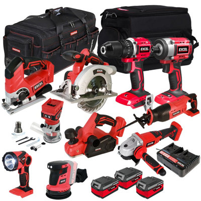 Excel 18V 11 Piece Power Tool Kit with 3 x 4.0Ah Batteries & Charger ...