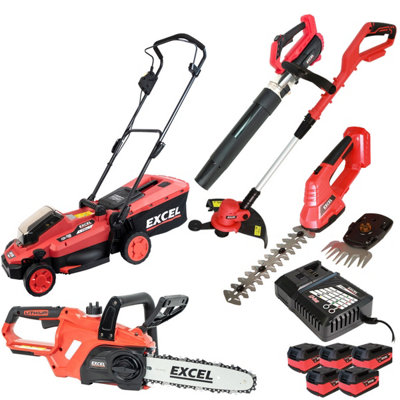 Excel 18V 5 Piece Garden Power Tools with 5 x 5.0Ah Battery & Charger ...
