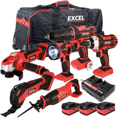 Excel 18V 6 Piece Power Tool Kit with 3 x 5.0Ah Batteries & Charger EXL8939