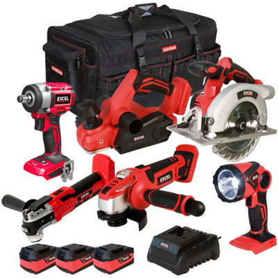 Excel 18V 6 Piece Power Tool Kit with 3 x 5.0Ah Batteries EXL10195 ...