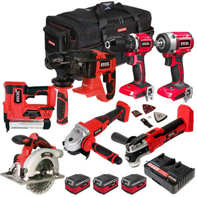 Excel 18V 7 Piece Power Tool Kit with 2 x 2.0Ah Batteries EXL10211 ...