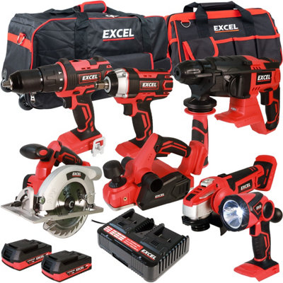 Excel 18V 7 Piece Power Tool Kit with 2 x 2.0Ah Batteries EXL10224 ...
