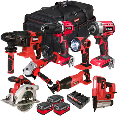Excel 18V 8 Piece Power Tool Kit with 3 x 4.0Ah Battery & Charger EXL8995