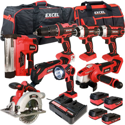 Excel 18V 8 Piece Power Tool Kit with 4 x Batteries & Charger EXL9019 ...