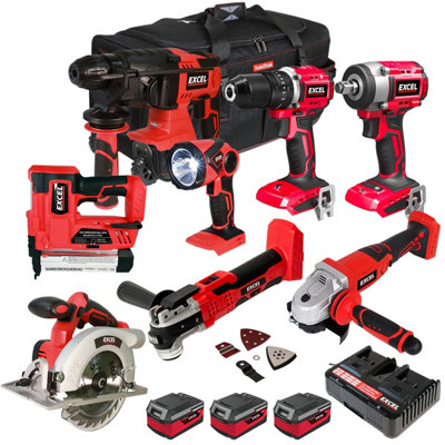Excel 18V 8 Piece Power Tool Kit with 4 x Batteries & Charger EXL9045 ...