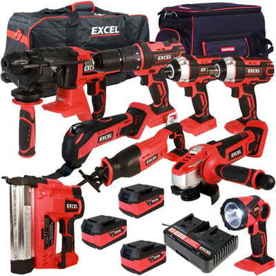 Excel 18V 9 Piece Power Tool Kit with 3 x Batteries & Charger EXL8999 ...
