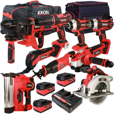 Excel 18V 9 Piece Power Tool Kit with 3 x Batteries & Charger EXL9014 ...