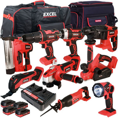 Excel 18V 9 Piece Power Tool Kit with 4 x 2.0Ah Batteries EXL10159 ...