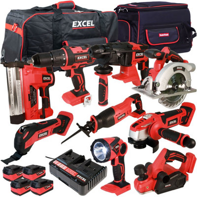 Excel 18V 9 Piece Power Tool Kit with 4 x 5.0Ah Batteries EXL10148