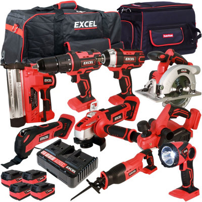 Excel 18V 9 Piece Power Tool Kit with 4 x 5.0Ah Batteries EXL10156 ...