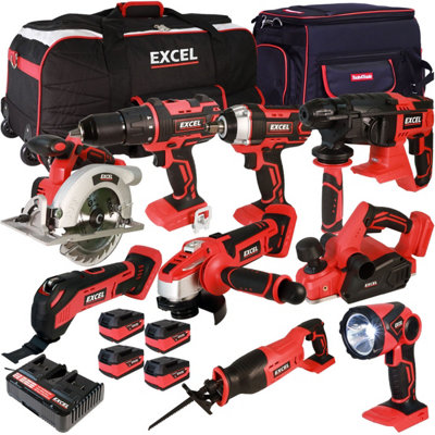 Excel 18V 9 Piece Power Tool Kit with 4 x 5.0Ah Batteries EXL10160 ...