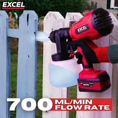 Excel 18V Cordless 1000ml Spray Gun with 1 x 2.0Ah Battery Charger