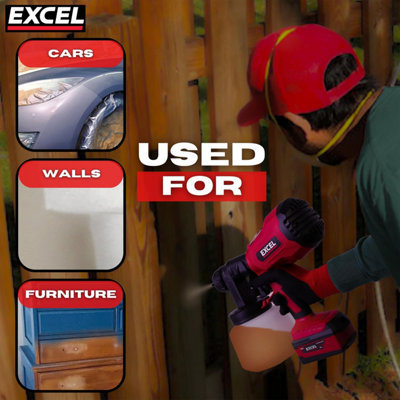 Excel 18V Cordless 1000ml Spray Gun with 1 x 2.0Ah Battery & Charger