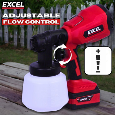 Excel 18V Cordless 1000ml Spray Gun with 1 x 2.0Ah Battery & Charger
