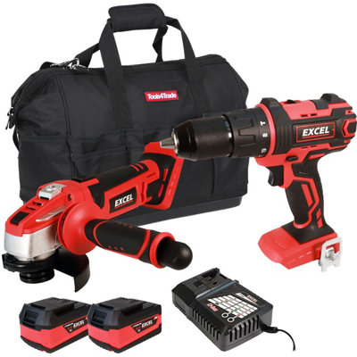 Excel 18V Cordless 2 Piece Tool Kit with 2 x 5.0Ah Batteries & Charger ...