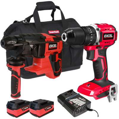 Excel 18V Cordless 2 Piece Tool Kit with 2 x 5.0Ah Batteries & Charger ...