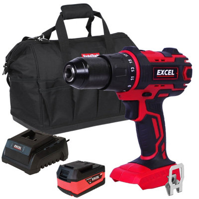 Excel 18V Cordless Combi Drill with 1 x 5.0Ah Battery Charger & Excel ...