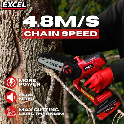 Excel 18V Cordless Mini Chain Saw with 1 x 4.0Ah Battery Charger