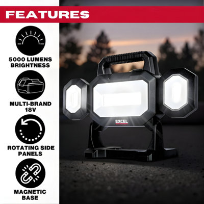 Excel 18V LED Work Light 5000 Lumens with Multi-Brand Battery Compatibility