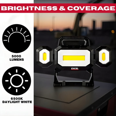 Excel 18V LED Work Light 5000 Lumens with Multi-Brand Battery Compatibility