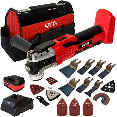 Excel 18V Multitool Cutter with 1 x 5.0Ah Battery Charger Tote Bag & 39 ...
