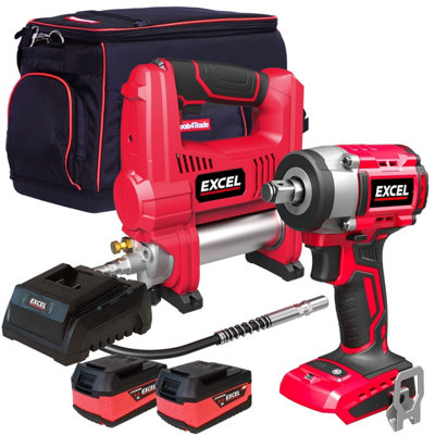 Excel 18V Twin Pack Impact Wrench & Grease Gun with 2 x 5.0Ah Battery ...
