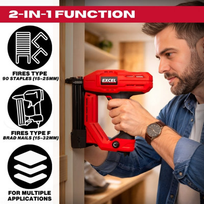 Excel 2-in-1 Electric Stapler Nailer Gun 15-32mm Heavy Duty 240V