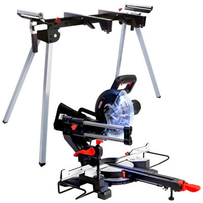 Excel 216mm Sliding Mitre Saw 240V/1700W with LED Light & Universal Leg ...
