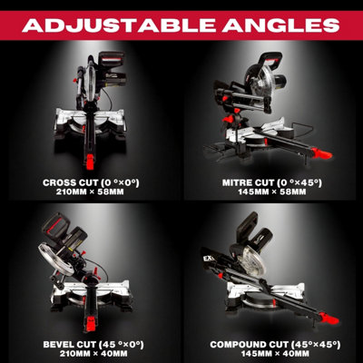 Excel 216mm Sliding Mitre Saw 240V/1700W with LED Light & Universal Stand