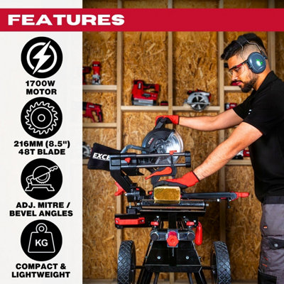 Excel 216mm Sliding Mitre Saw with LED Light & 48T Blade 240V/1700W