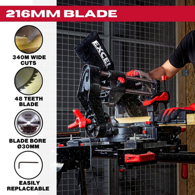 Excel 216mm Sliding Mitre Saw with LED Light & 48T Blade 240V/1700W