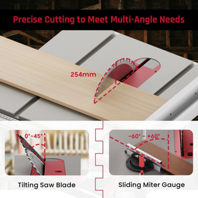 Excel 254mm Table Saw 1800W/240V with Blade Guard Rip Fence and Leg ...