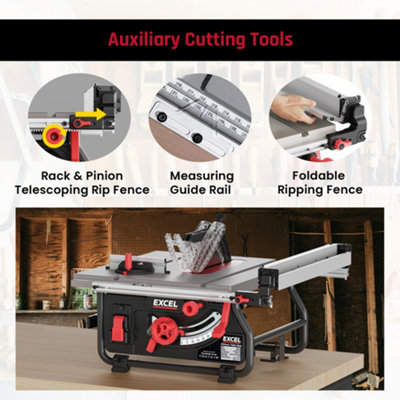 Excel 254mm Table Saw 1800W/240V with Blade Guard Rip Fence and Leg ...