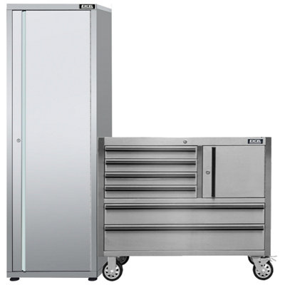 Excel 41inch 6 Drawer Stainless Steel Roller Tool Chest Cabinet & Tall ...
